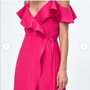 Zara | Pants & Jumpsuits | Zara Ruffled Hot Pink Wrap Crossover ...